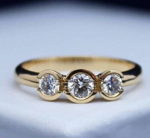 Women's Three Stone Anniversary Band Ring D/VVS Natural Moissanite 925 ...