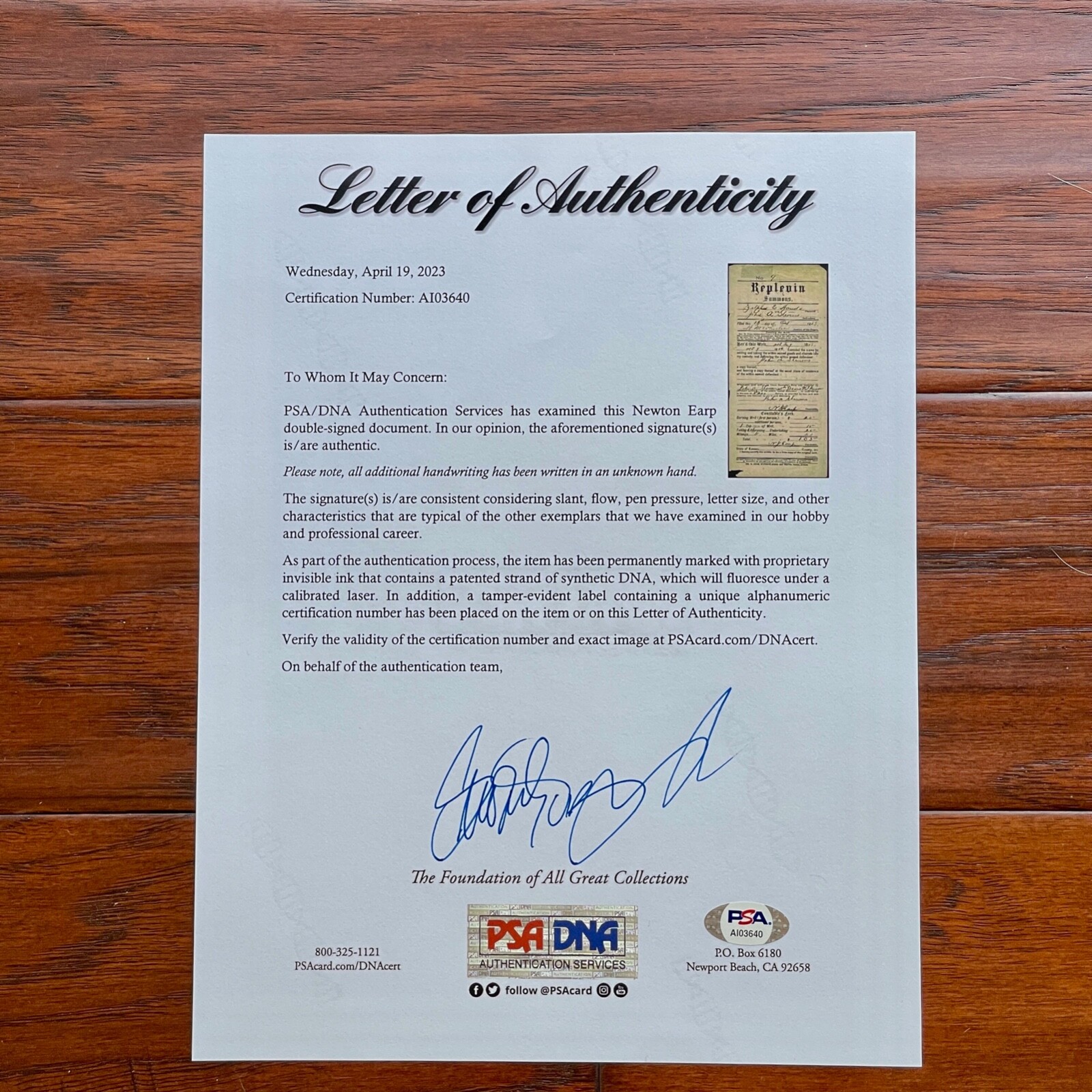 NEWTON EARP * PSA * Western Lawman AUTOGRAPH Sheriff's Writ SIGNED ...