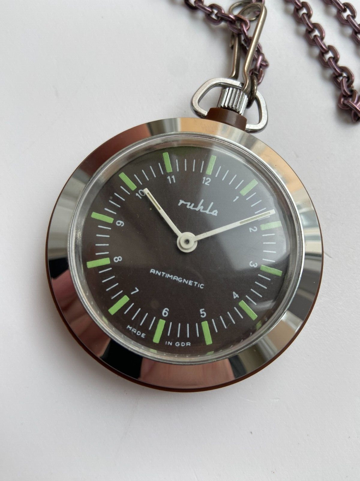 VINTAGE POCKET WATCH UMF RUHLA GERMANY CHAIN TOP GDR… - Gem