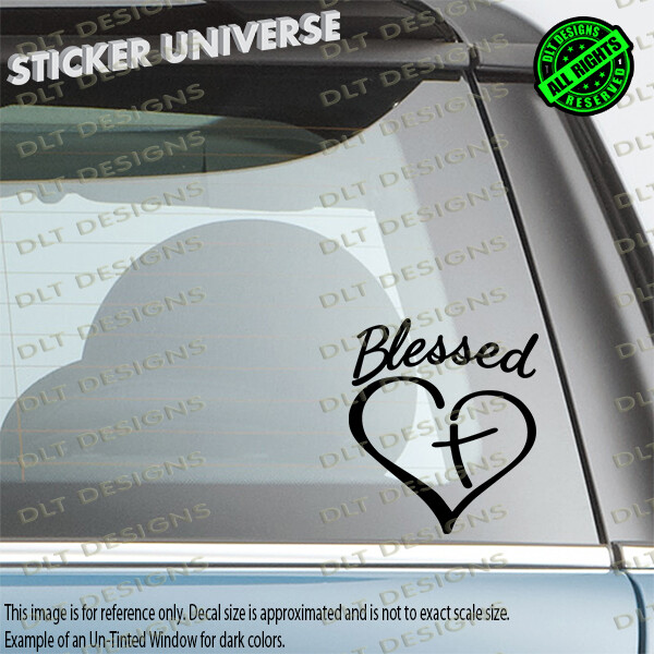 Blessed Heart & Cross Beautiful Car Window Decal Bumper Sticker Faith ...