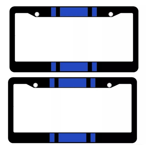 New 2pc Set Elite Blue Racing 3 Stripes Car Truck Black License Plate ...