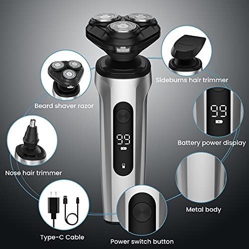 SweetLF 3 in 1 Electric Razor for Men Metal Body 5D Rotary Electric ...