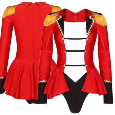 Woman Circus Ringmaster Costume Bodysuit Master Tailcoat Jacket Tassel ...