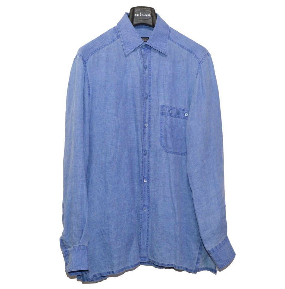 Amazing Men's Stefano Ricci Dress Shirt 40 15.5 Blue 100% Linen ...