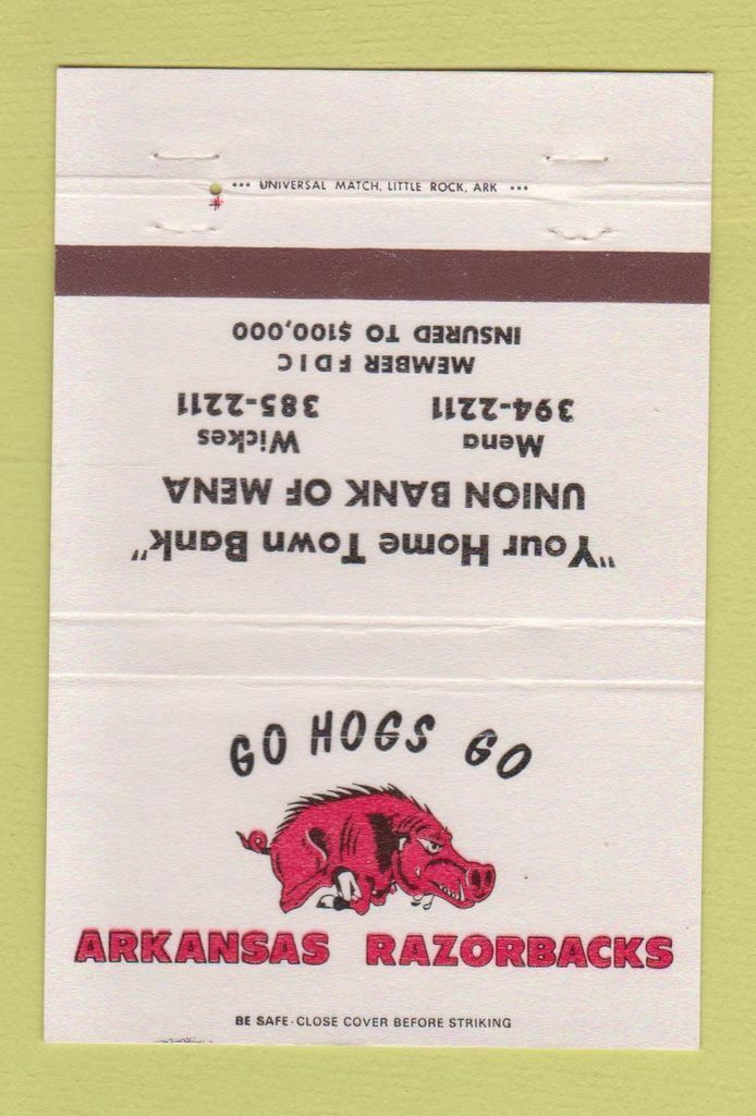 Matchbook Cover - Bank Wickes Mena AR Razorbacks Schedule 1980 40 ...