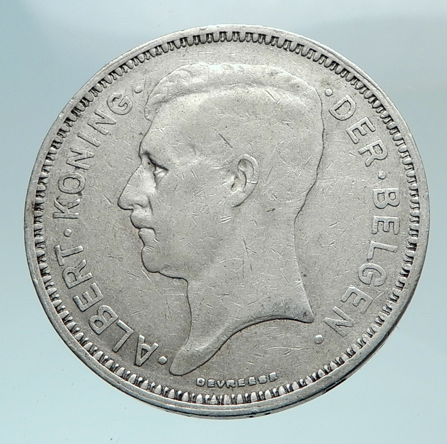 1934 BELGIUM King Albert I Crown Antique Old Genuine Silver 20 Franc ...