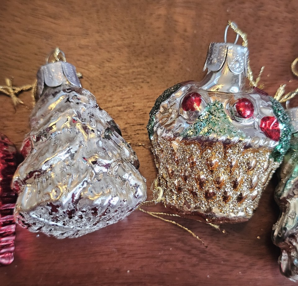 6 Vintage Glass Tree Snowflake Clock Cupcake X-mas Ornaments | eBay