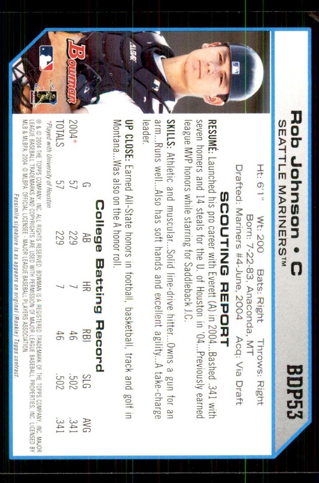 2004 Bowman Rob Johnson Baseball Cards #BDP53 | eBay