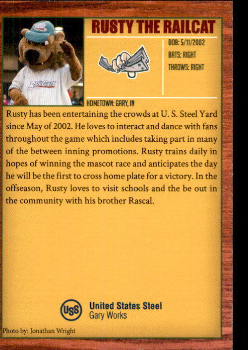 2012 Gary SouthShore RailCats #31 Rusty Railcat Mascot - NM Baseball ...