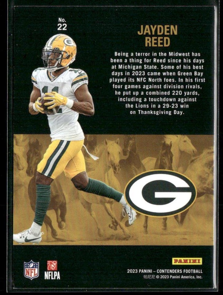 2023 Panini Contenders Jayden Reed Rookie Stallions #22 Packers | eBay