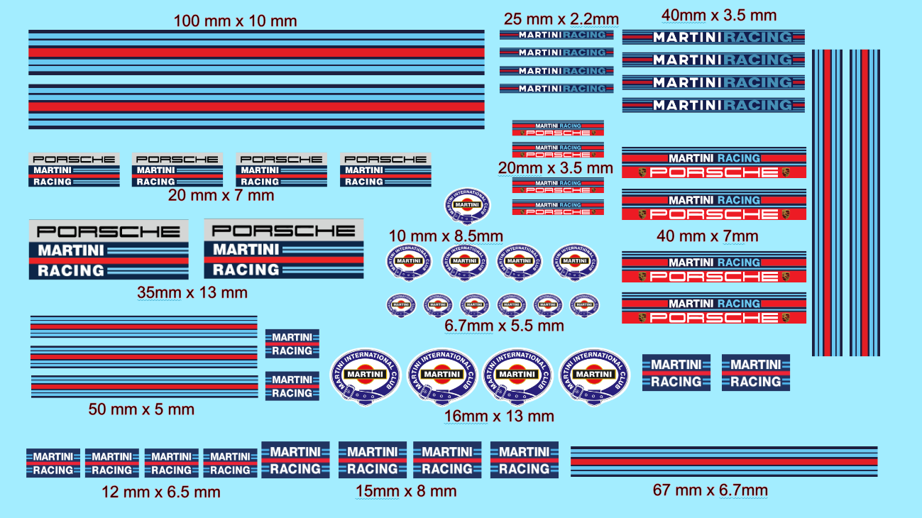 Décalcomanie Decals MARTINI RACING 1/43 1/32 1/24 1/18 Scalextric Slot ...