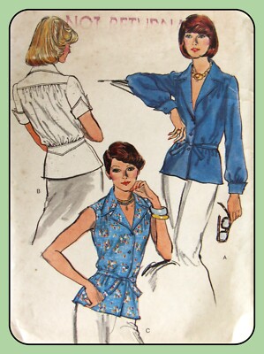 Misses Loose-fitting BLOUSES 3 Styles Vogue 8917 VERY RARE Vtg Sewing ...