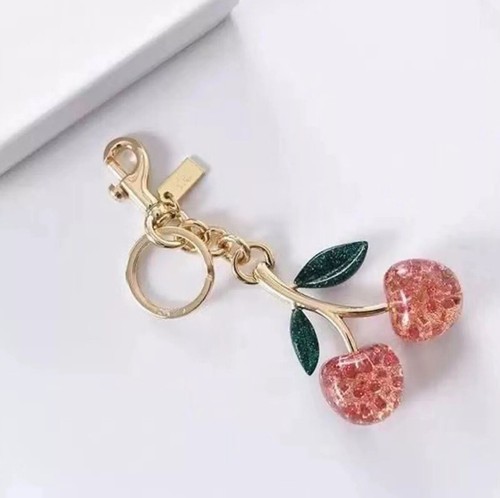 Cherry Bag Charm KeyChain Glitter resin and metal Brass Pink Cherry Bag ...