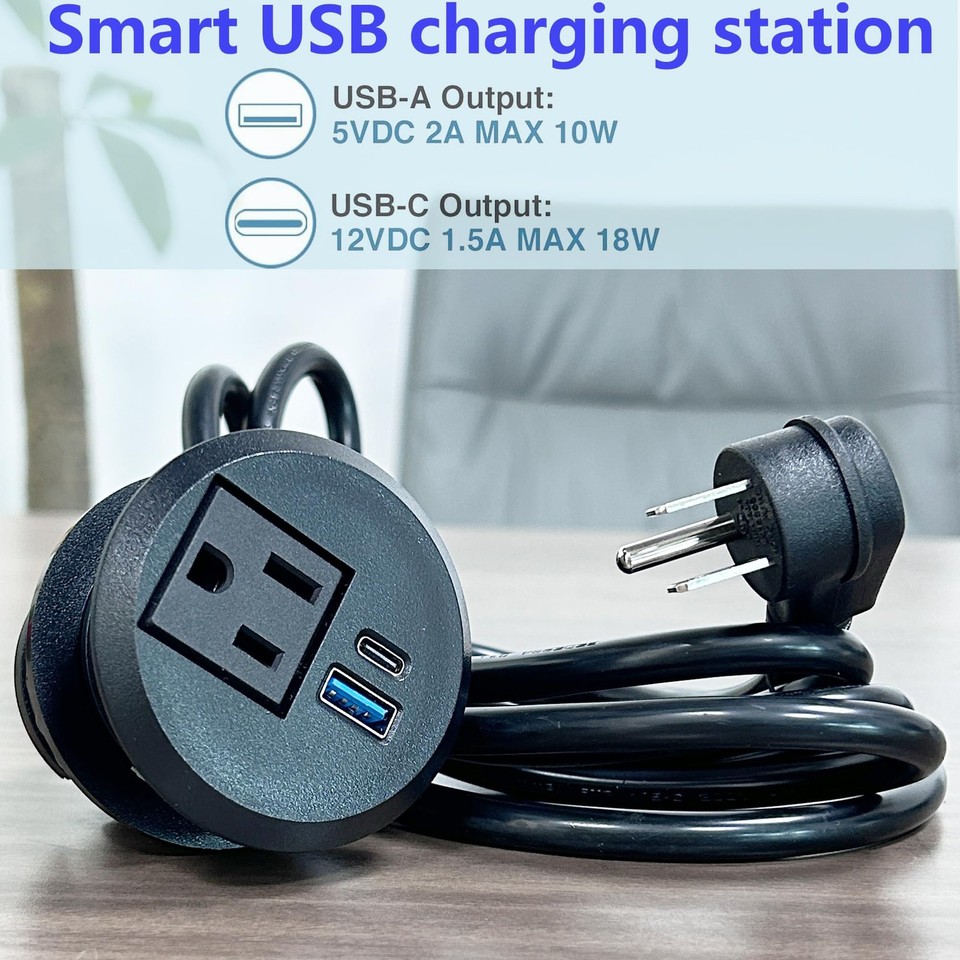 Desktop Power Outlet,2-inch Built in Power Strip,Slim Flat Plug Power ...