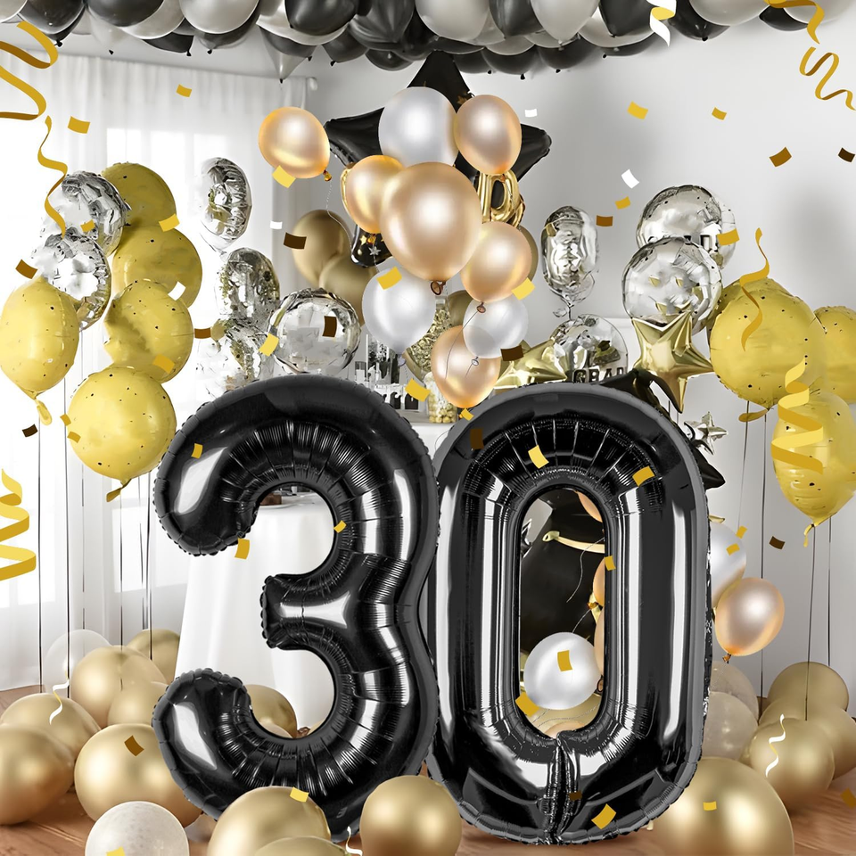 Zahlen luftballon 30 jahre | Schwarz Folienballon-40"30 Geburtstagsdeko ...