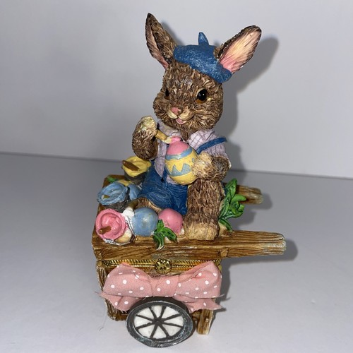 Easter Bunny Trinket Box Resin, Cloth Bow, Hinged Lid Rabbit Easter ...