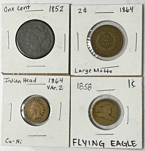 1852 1858 1864 Braided Flying Indian 2c United States Large Small Cent ...