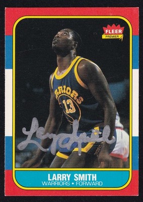1986 Fleer Larry Smith nicknamed "Mr.Mean" Warriors RARE SIGNED CARD ...