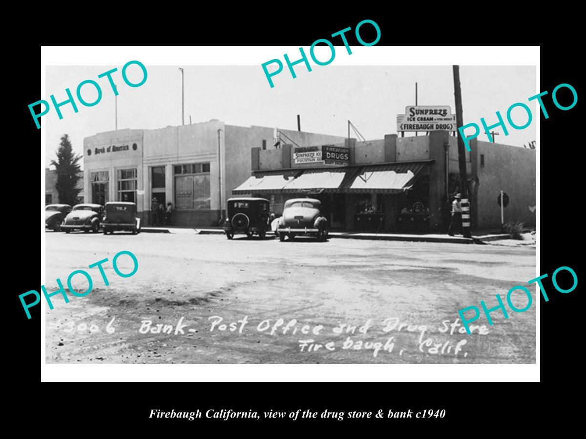 OLD LARGE HISTORIC PHOTO OF FIREBAUGH CALIFORNIA THE DRUG STORE & BANK ...