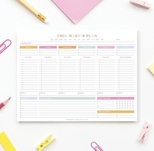 ThreeKin Weekly Planner - Premium 52-Sheet Tear-Off Notepad, 8.5 x 11 ...