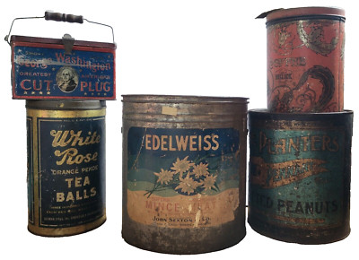 FIVE Large Vintage Advertising Metal Tins | eBay