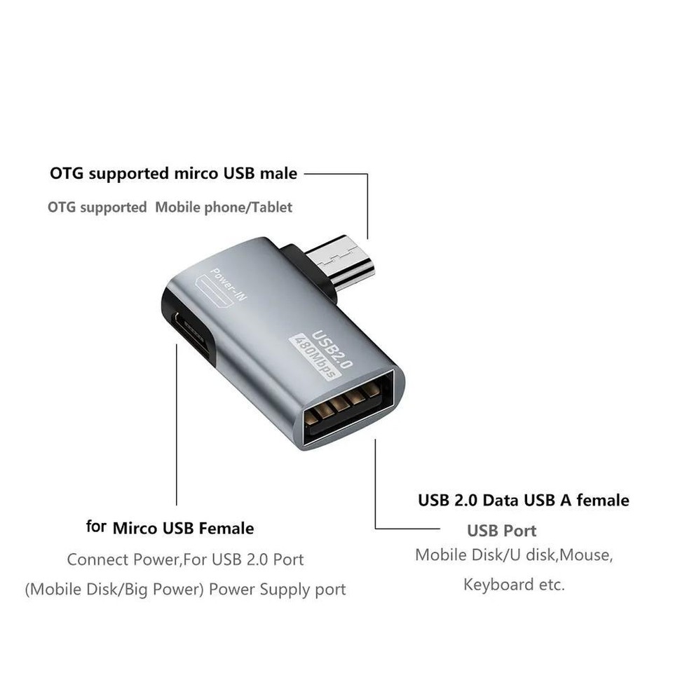 OTG Cable Adapter 4K 90 Degree Angle Powered Micro USB To USB OTG Ada ...