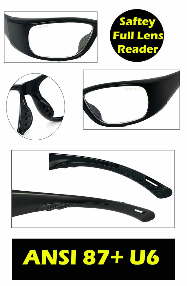 Wrap Around Full Lens Magnified Safety Reading Glasses ANSI Z87+ U6 | eBay
