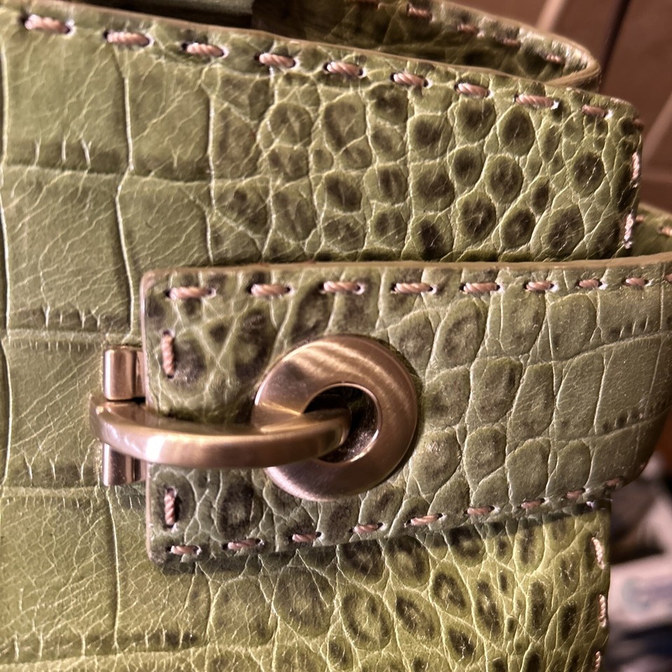 Ann Taylor Bag Green Leather Croco Embossed Leather Purse | eBay