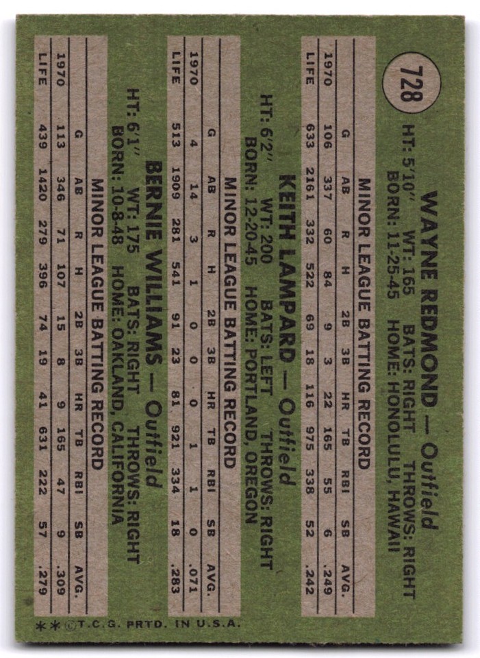 1971 Topps NL Rookie Outfielders - Wayne Redmond/Keith Lampard/Bernie ...