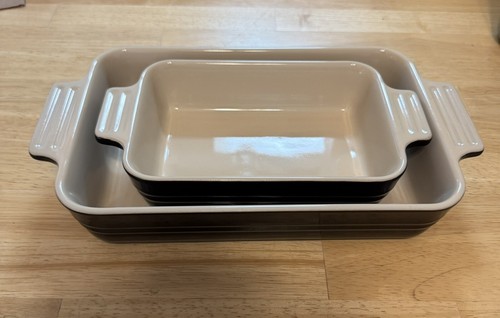Le Creuset Stoneware Rectangular Baking Dish Set 25cm & 18cm ~ Black ...