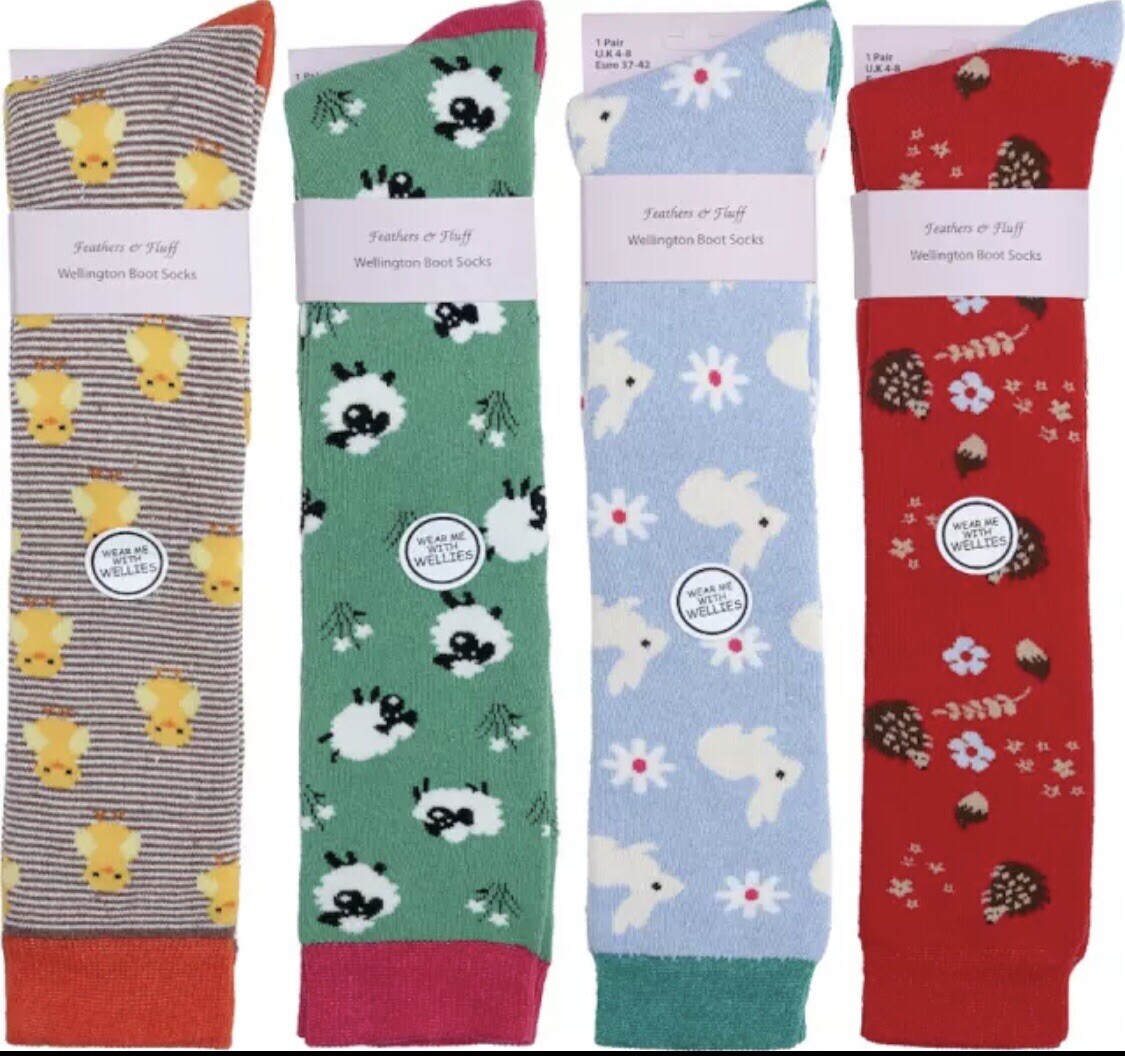 Ladies/girls Knee High Welly Boot Socks Woodland Animals Christmas Gift ...