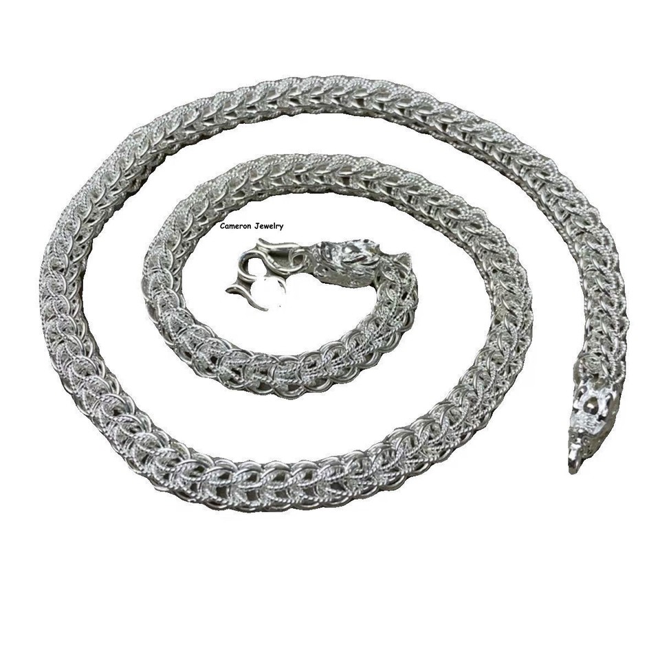 Solid S999 Fine Silver 999 Chain 10mm Dragon Double Wheat Link Necklace ...