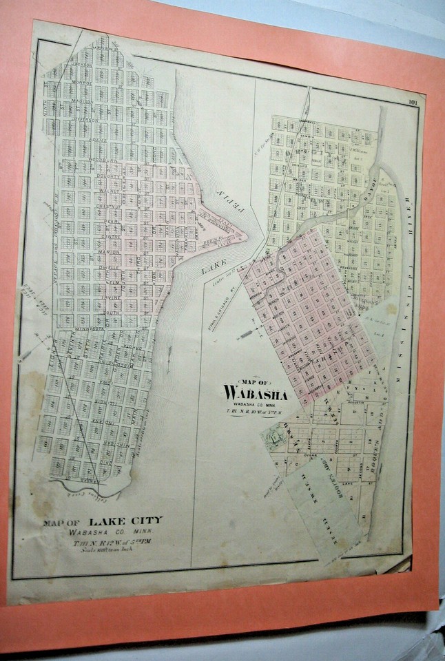 Large 1874 Atlas Maps of Wabasha Co. & Lake City & Wabasha in Minnesota ...