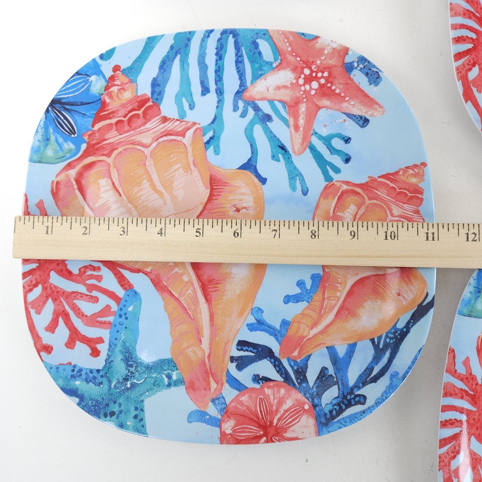 Melanine Dinner Plates Sea Shells Marine Life Orange Conch 11" Set 4 | eBay