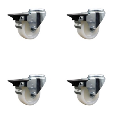 3 Inch Nylon Wheel Swivel Bolt Hole Caster Set with Posi Lock Brakes ...