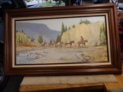 Western Art Oil Painting by Jim Carkhuff, 15" x 30", "The Pack Train ...