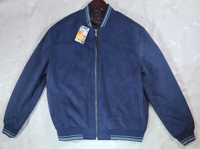 Robert Graham Bomber Jacket Men Sz XL Navy Faux Suede Full Zip NWT ...