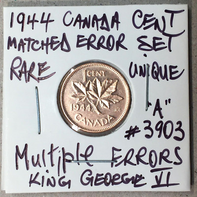 1944 Canada Cents AU Red Matched Pair Of Error Coins Cracks & Clashes ...