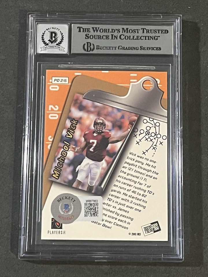MICHAEL VICK 2001 PRESS PASS PAYDIRT RC SIGNED AUTOGRAPHED CARD BAS GEM ...