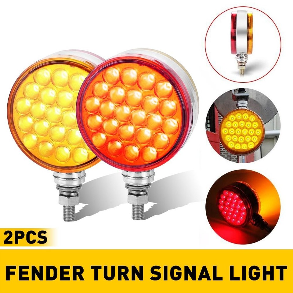 2X48 LED Red/Amber Round Pedestal Side Marker Light Lamp Dual Face Turn ...