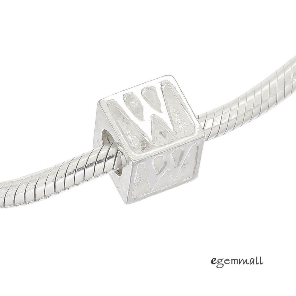 1 Sterling Silver Alphabet Initial Letter Cube Charm Bead Fit European ...