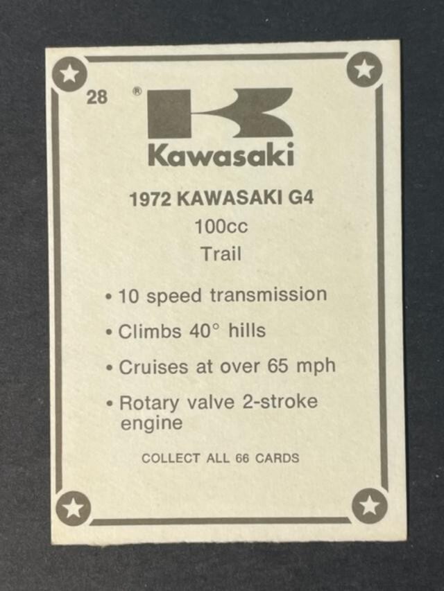 VINTAGE 1972 CHOPPER & HOT BIKE CARD - KAWASAKI G4 100 # 28 - NM-MT ...