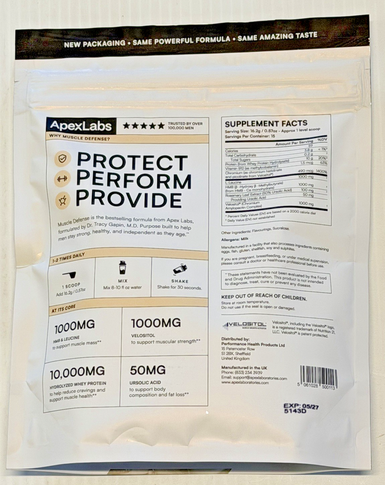 NEW! Apex Labs Muscle Defense Powder 15 Servings 8.57 oz 243 gm Vanilla ...