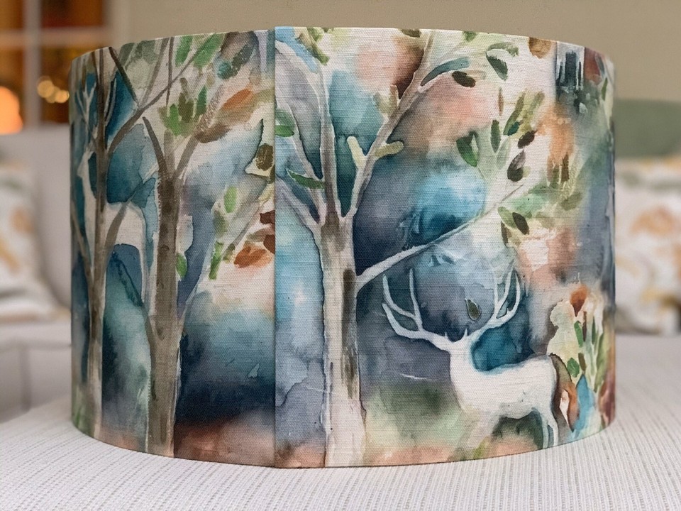 Stag Forest Lamp Shade Voyage Seneca Autumn Fabric Highland Watercolour ...