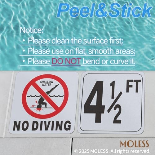 4½FT Pool Depth Marker Stickers – 6x6″ Anti-Slip Vinyl Tile Stickers ...