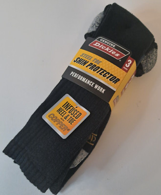 3 Pair Dickies Steel Toe Shin Protector Boot Length Work Sock Black 6 ...