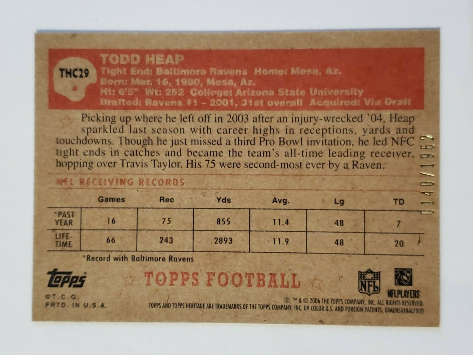 2006 Topps Heritage - Chrome #THC29 Todd Heap /1952 for sale online | eBay