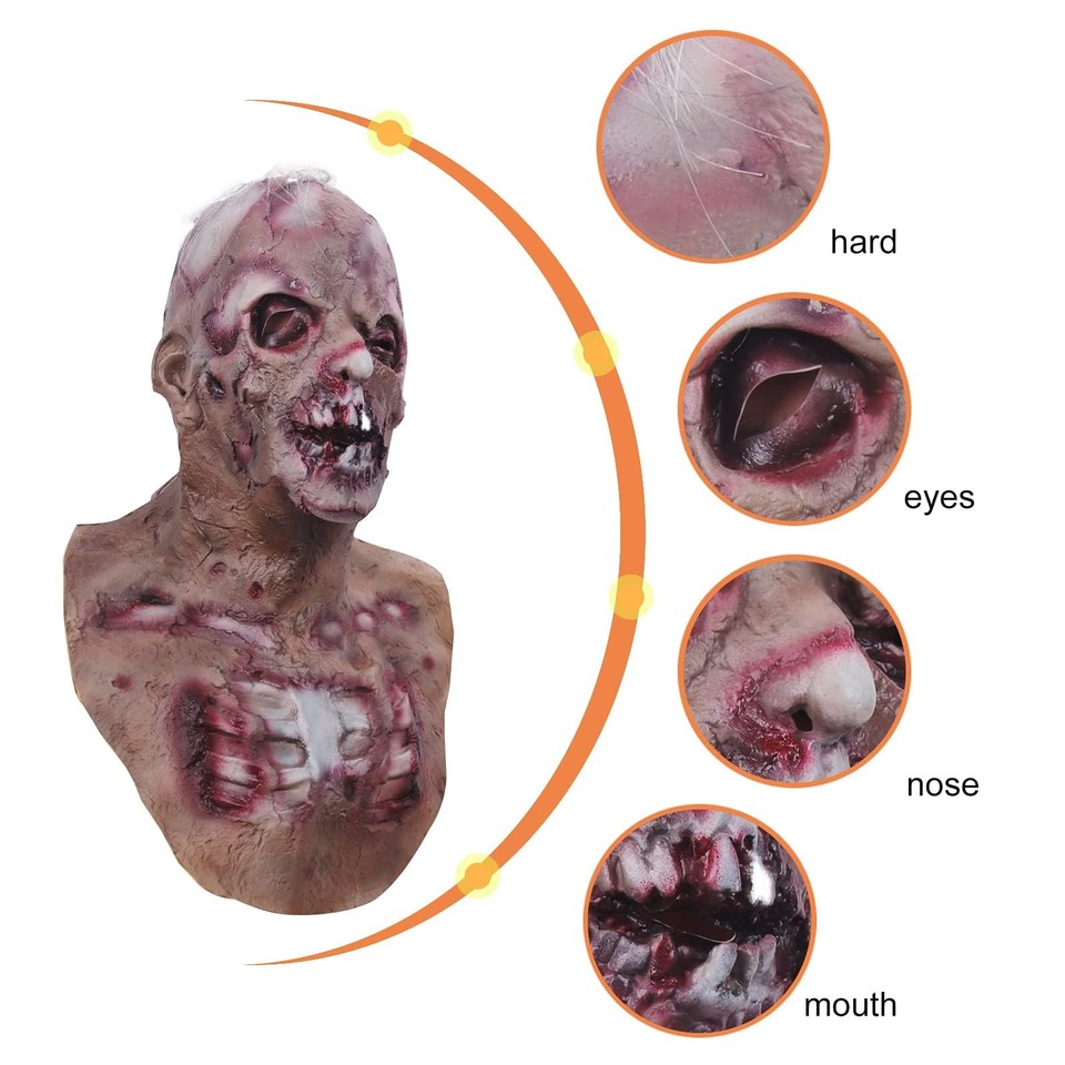 Scary Zombie Head Mask Vampire Mask for Adult Creepy Costume Horror ...