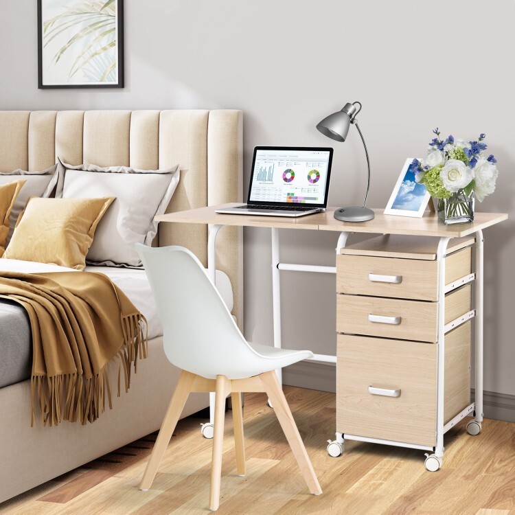 Folding Computer Laptop Desk Wheeled Home Office Cabinet Furniture W/ 3 ...