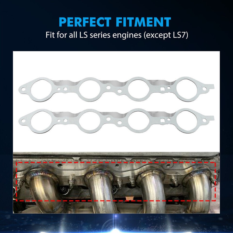 2pcs Exhaust Manifold Gasket Set 12617944 w/ Bolts For LS1 4.8 5.3 5.7 ...